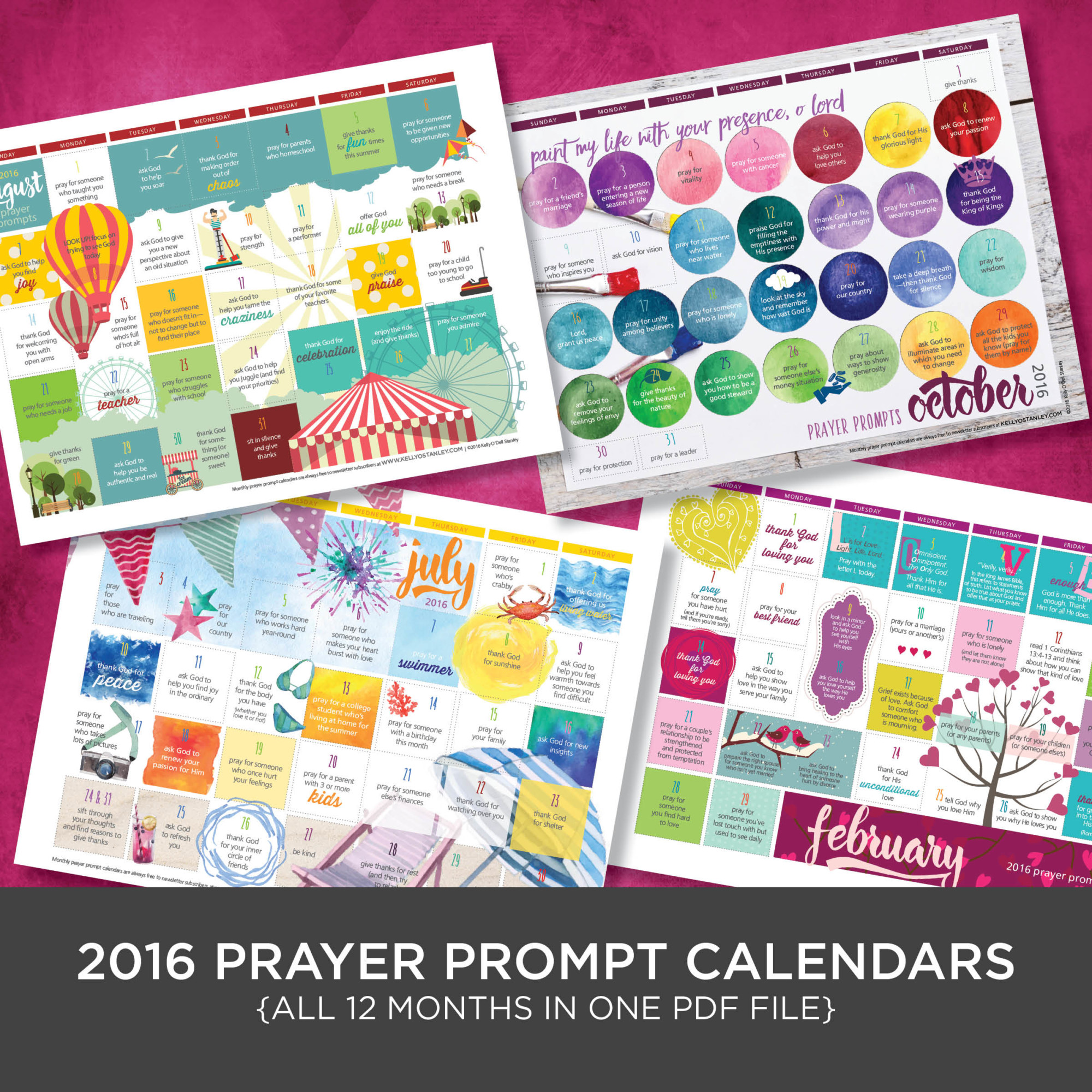 2016 PRAYER PROMPT CALENDARS [digital download] - Kelly O'Dell Stanley ...